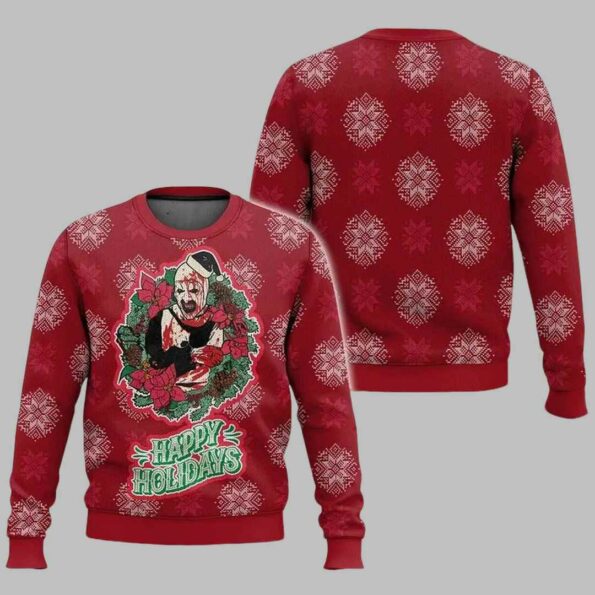 Scary Clown Christmas Terrifier Santa Ugly Christmas Sweater - Curvy Glams