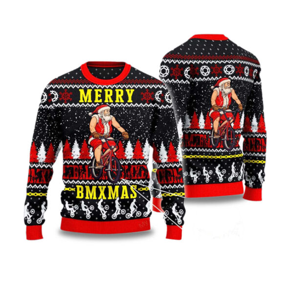 2025 Santa Cycling Merry Christmas Ugly Sweater - Curvy Glams
