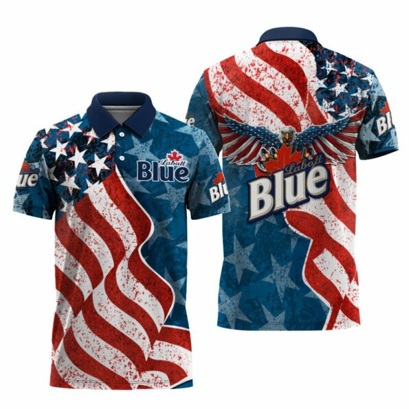 Labatt Blue American Eagle Flag Polo Shirt - Curvy Glams