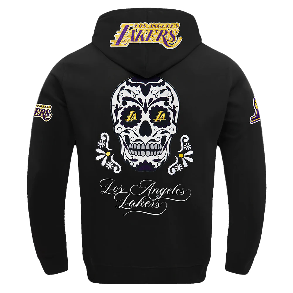Los Angeles Lakers Sugar Skull Fleece Pullover Hoodie - Curvy Glams