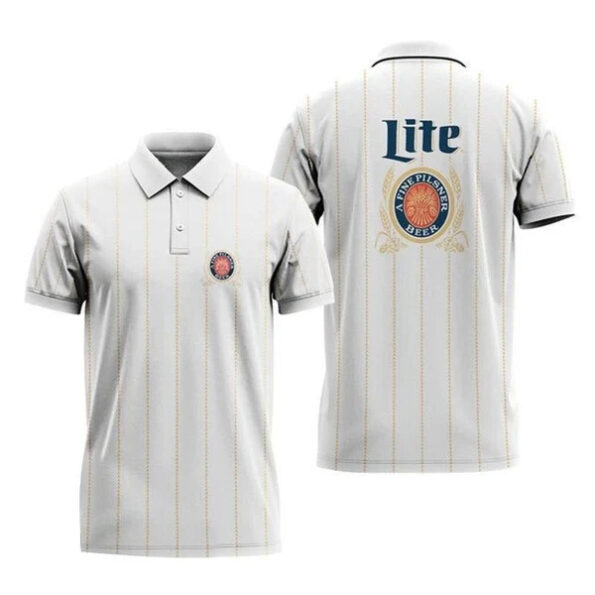 Miller Lite White Stripe Pattern Polo Shirt - Curvy Glams