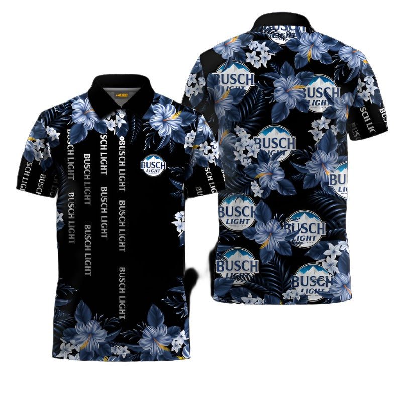 Busch Light Blue Hibiscus Polo Shirt - Curvy Glams