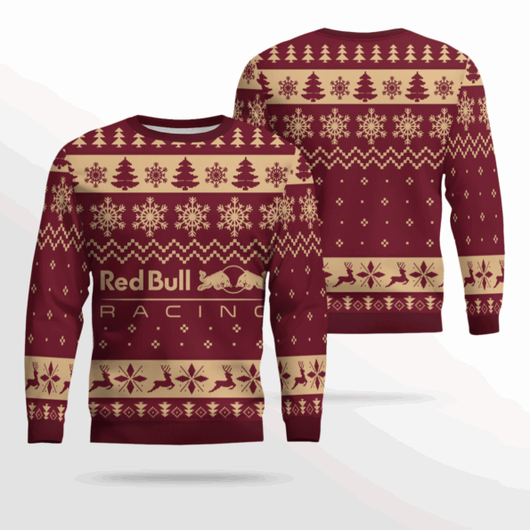 Red Bull Racing Christmas Ugly Sweater Deep Red - Curvy Glams