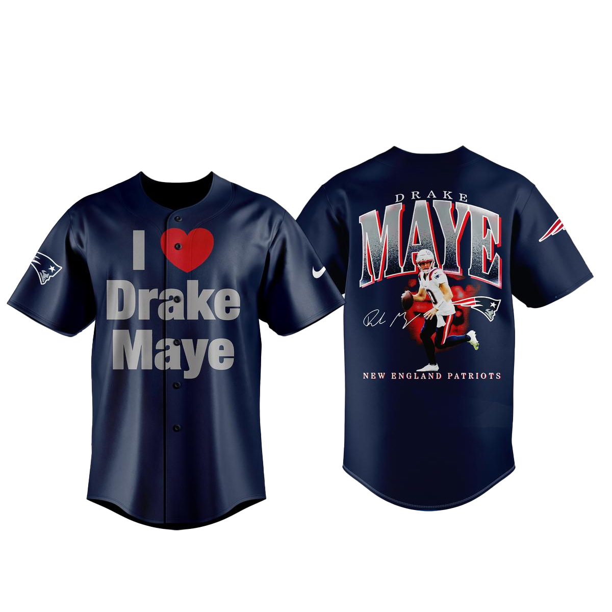New England Patriots I Love Drake Maye Baseball Jersey - Curvy Glams