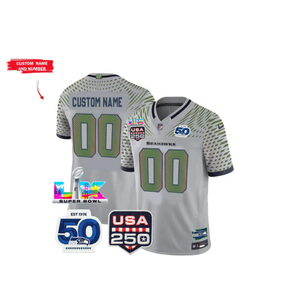 Custom Name and Number Seattle Seahawks Super Bowl LX USA 250Th ...